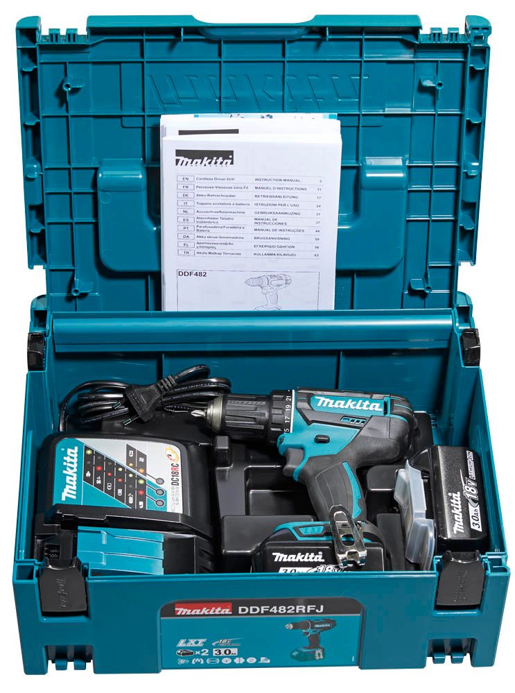 makita DDF482RFJ Akku Bohrschrauber Set 18 0 V mit 2 Akkus office discount