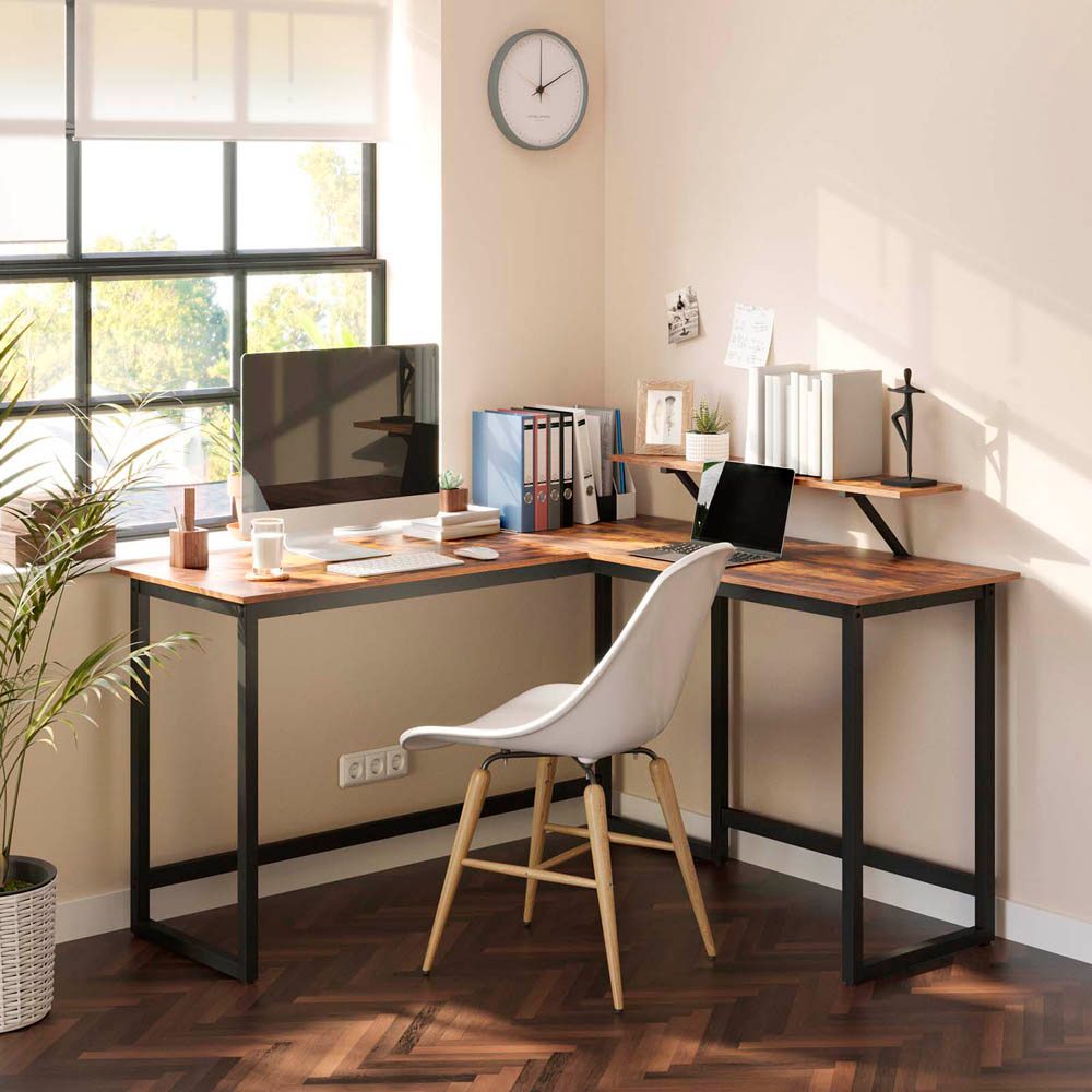 VASAGLE Schreibtisch braun L Form O FuB Gestell schwarz 130 0 140 0 x 50 0 cm office discount