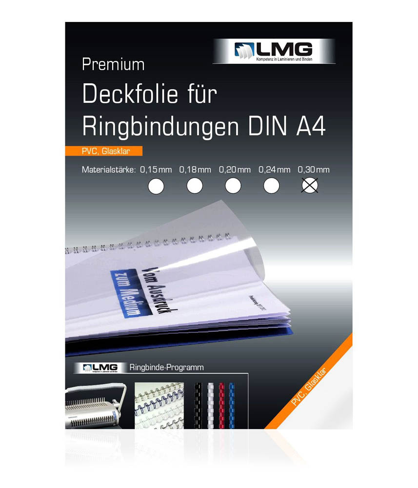 LMG Deckfolien für Bindemappen PREMIUM transparent, DIN A4 0,3 mm, 100 St. | office discount