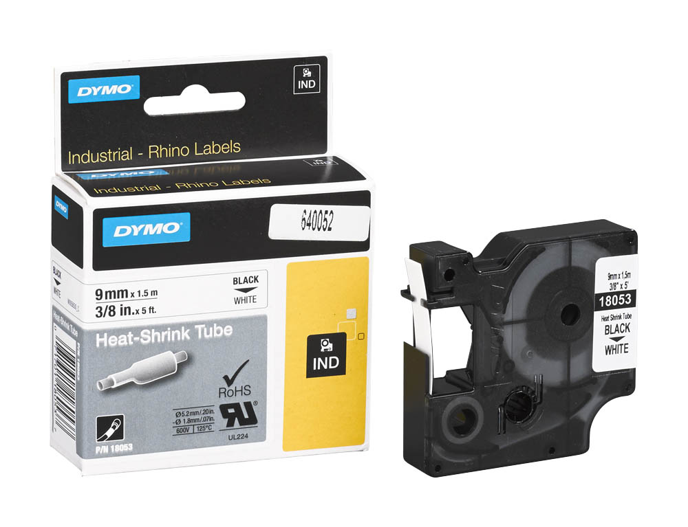 DYMO Schrumpfschlauch RHINO 18053, 9 mm schwarz auf weiß | office discount