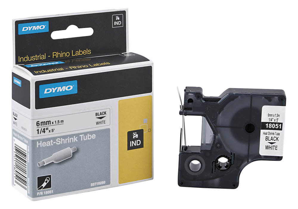 DYMO Schrumpfschlauch RHINO 18051, 6 mm schwarz auf weiß | office discount